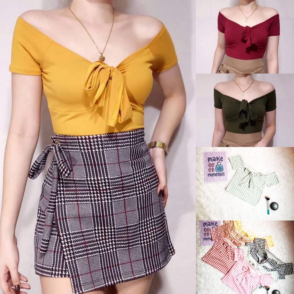 Bow V-neck Knot Semi Crop Top Trendy Fashion | Shopee Philippines