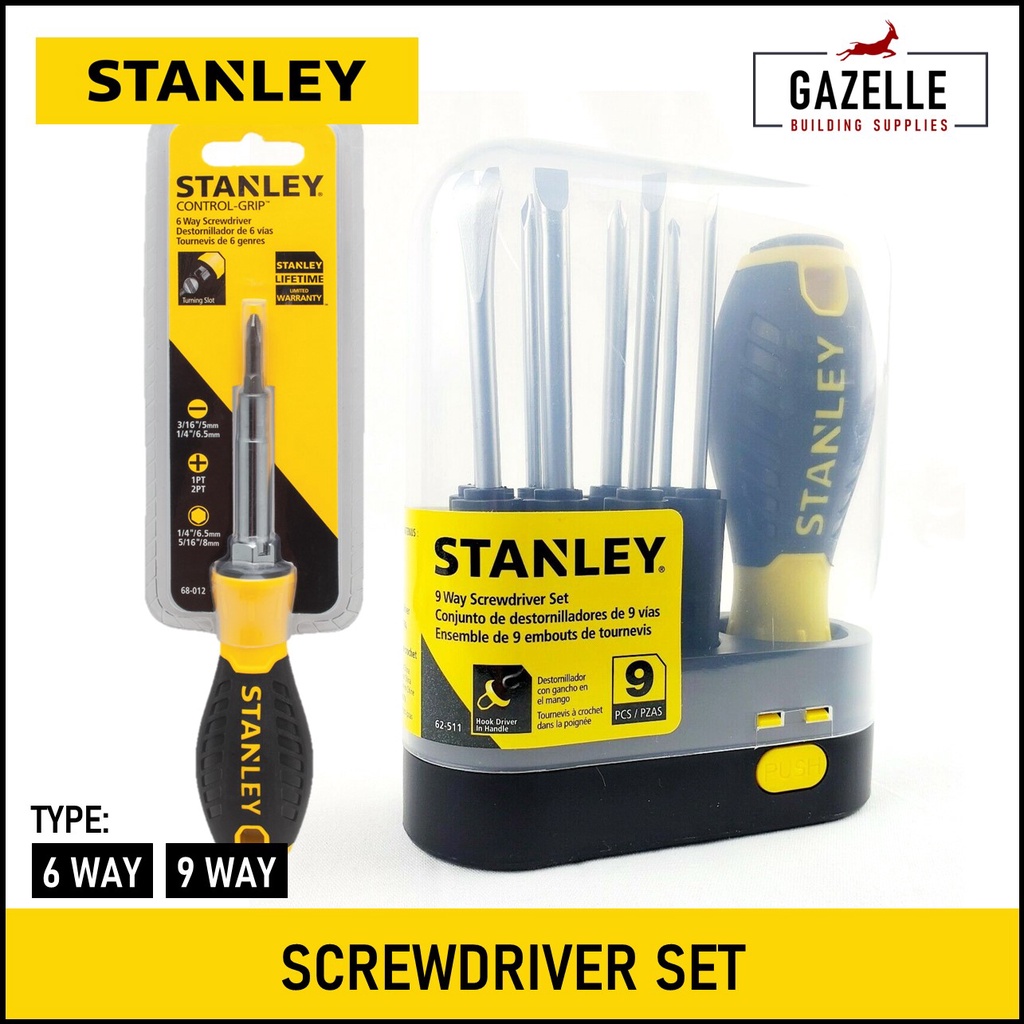 Stanley Cushion Grip Screwdriver Set 2 Way 65-201 / 6 Way 68-012 / 9 ...