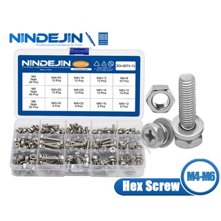 NINDEJIN Nylon Lock Nut 304 Stainless Steel Hex Hexagon Locknut M2 M2.5 M3 M4 M5 M6 M8 M10 M12 ...