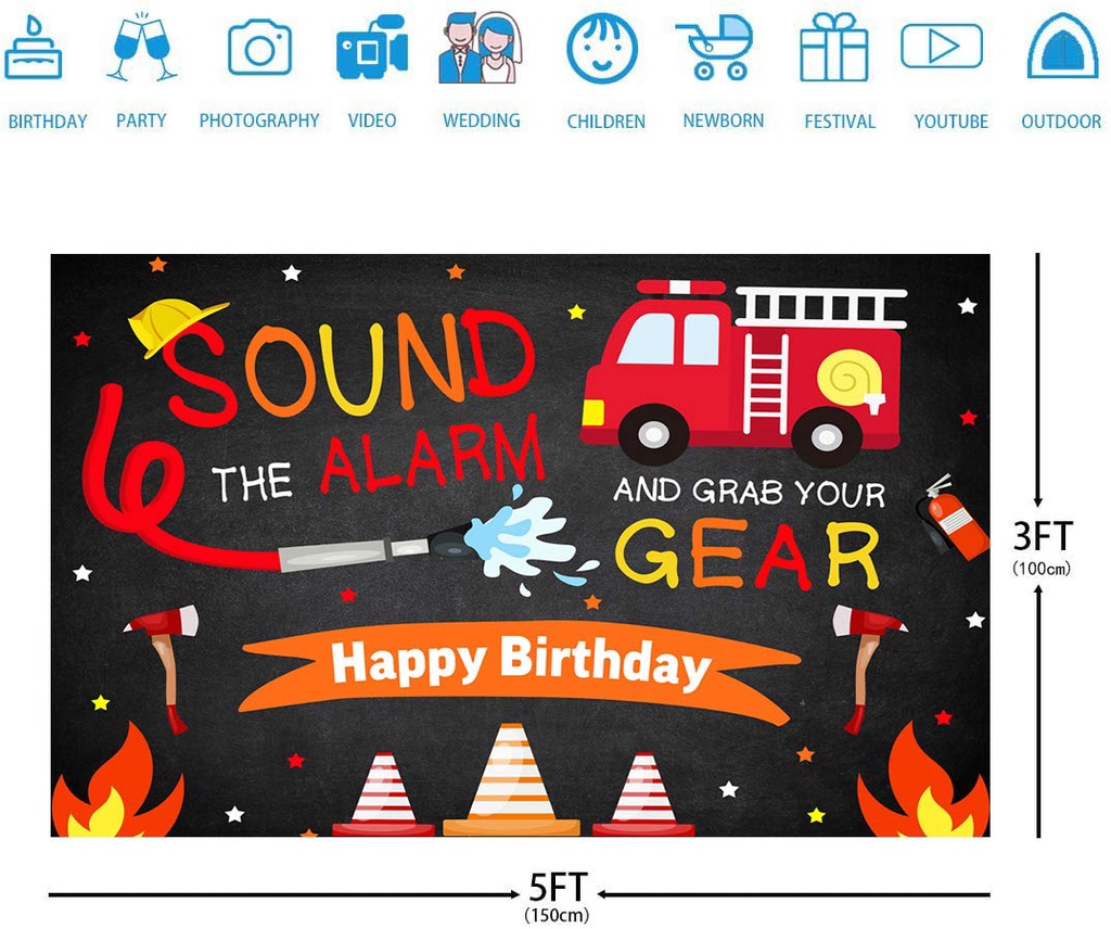 Fireman Birthday Backdrop for Boys Firefighter Happy Birthday ...