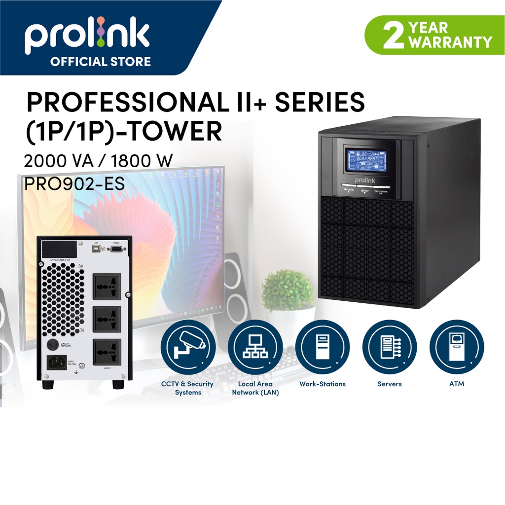 Prolink 2KVA / 1800W Pure Sine Wave Online UPS with AVR Computer Server ...