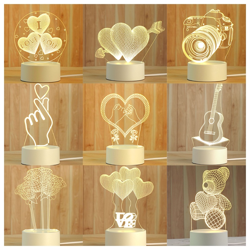 3D Acrylic Lamp Gifts Bedroom Night Creative Illusion Designs Electric ...