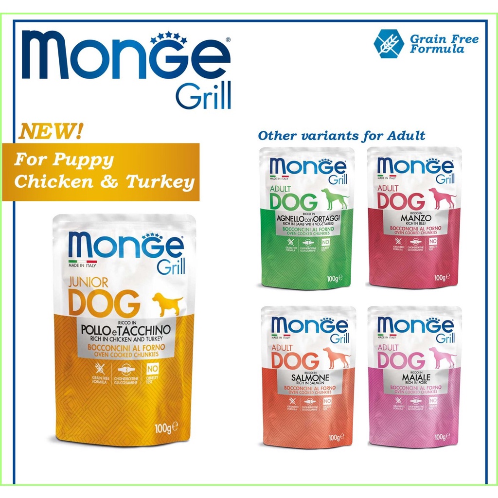 Monge Grill for Dogs Puppy & Adult Wet in Pouch 100g Grain Free ...