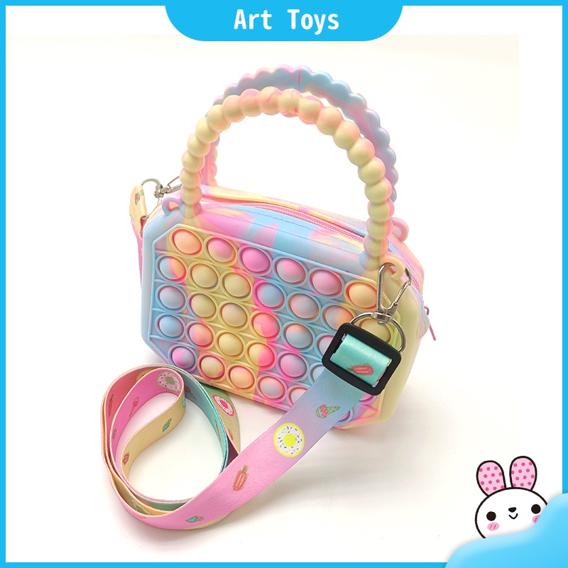 Pop It Bag Fidget Bubble Stress Relief Toy Rainbow Coin Purse Bag Pop ...