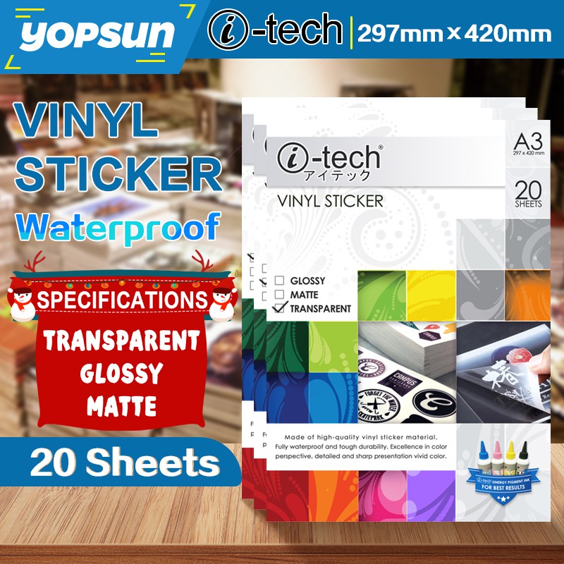 A3 Waterproof Vinyl Sticker Matte / Glossy / Transparent 20Sheets/Pack ...