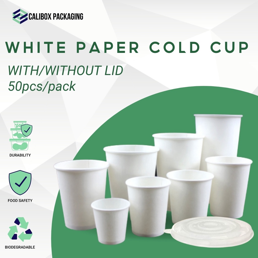 Calibox Packaging White Paper Cup (with or without lid) 50pcs 22oz 16oz ...