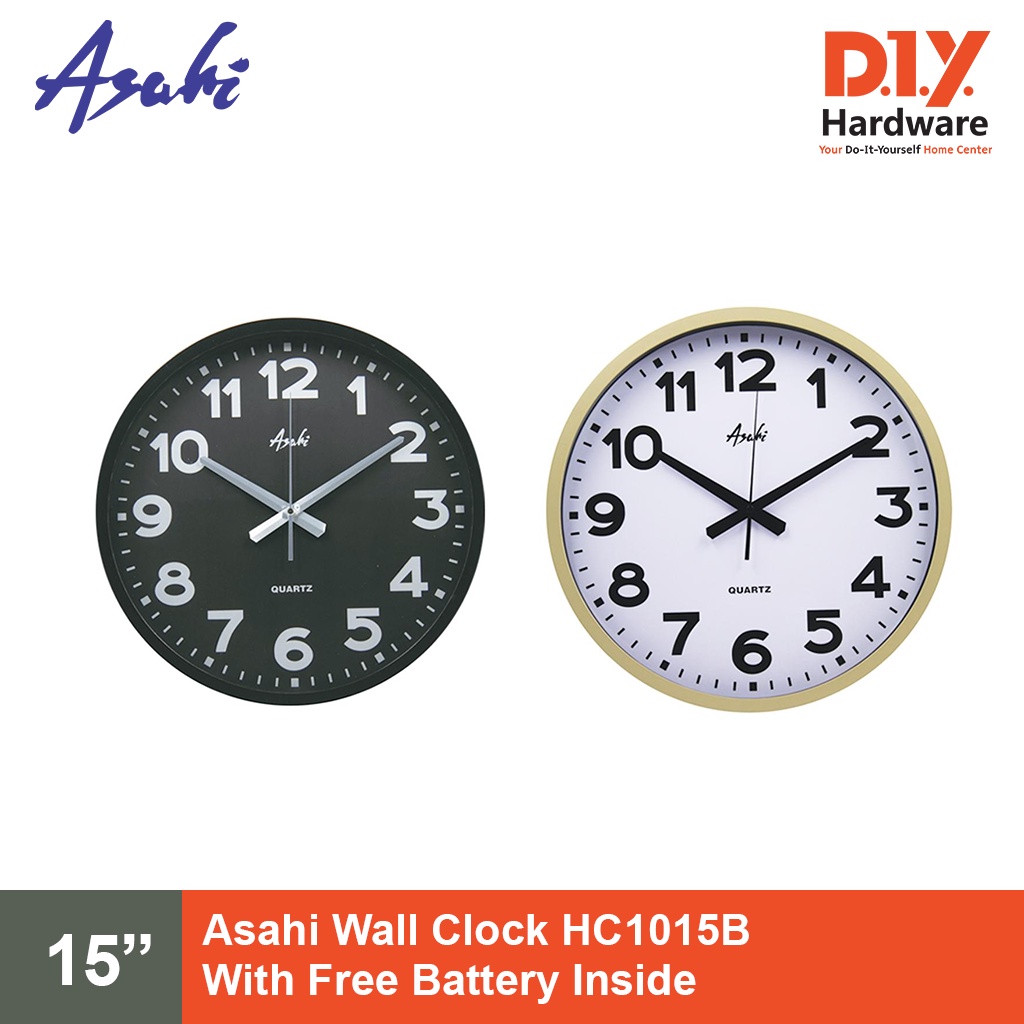 Asahi Wall Clock 15" Black Or White With Free Battery Inside HC1015B ...