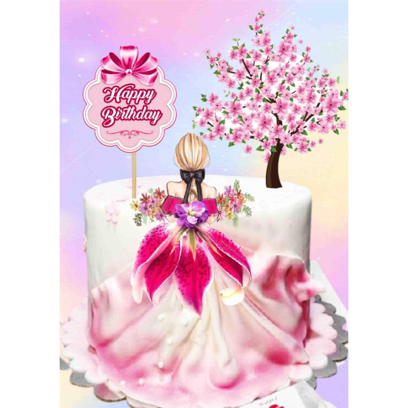 Lady in Dress Theme Cake Topper for Debut "Happy Birthday No Name ...