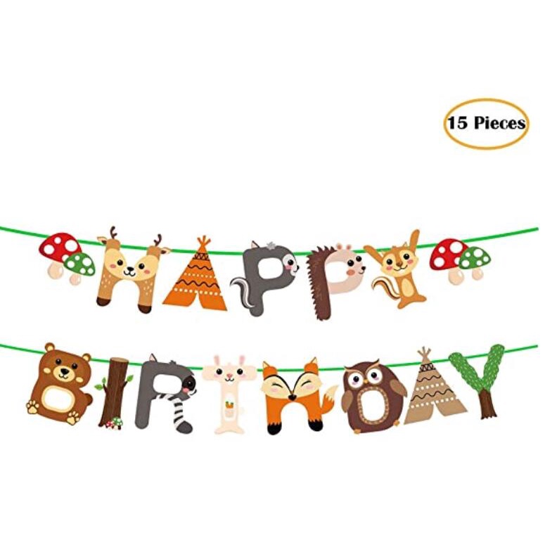 Woodland Animals Happy Birthday Banner Decoration for Woodland Garland ...
