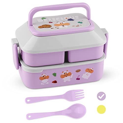 Lunch Box for Kids Bento Box Cute Lunch Box with Spoon and Fork Double ...