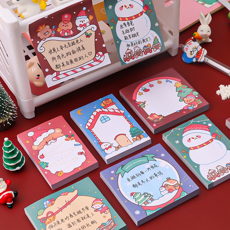 Student Cartoon Cute Christmas Sticky Note Kawaii Santa Snowman Leave ...