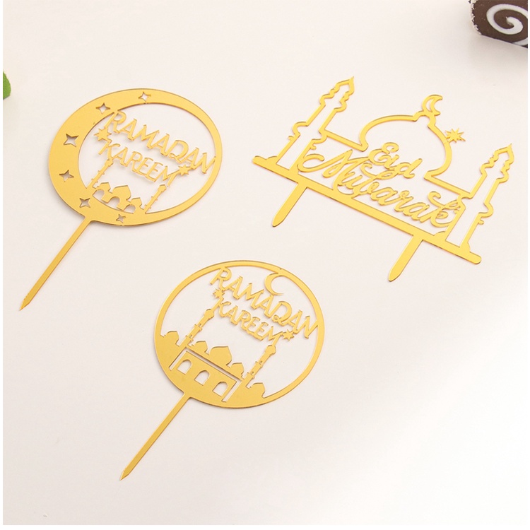 Gold Cake Topper Eid Mubarak for Ramadan Hajj Islam Muslim Cake Party ...