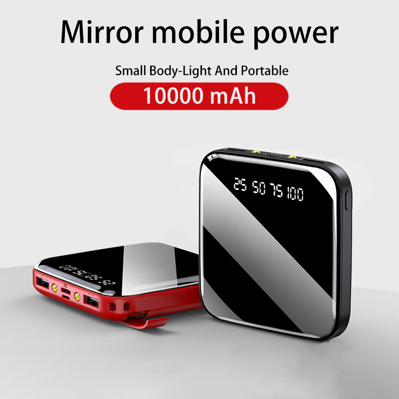 10000mah Mini Power Bank With Led Light Mirror Triple Output For All ...