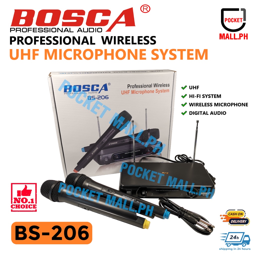 Bosca BS-206 UHF DUAL channel wireless microphone (BLACK) COD | Shopee ...