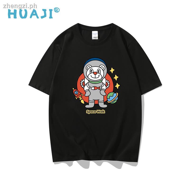 ☋☎┅original Astronauts Bear Cartoon Printed Cotton Short Sleeve T Shirt