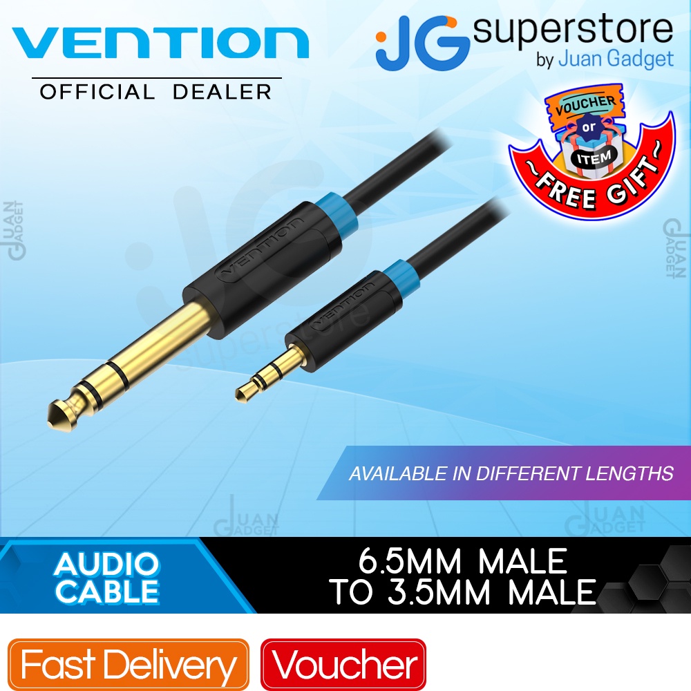 Vention 6.5mm Male to 3.5mm Male Gold Plated (BAB) Audio Cable (0.5M ...