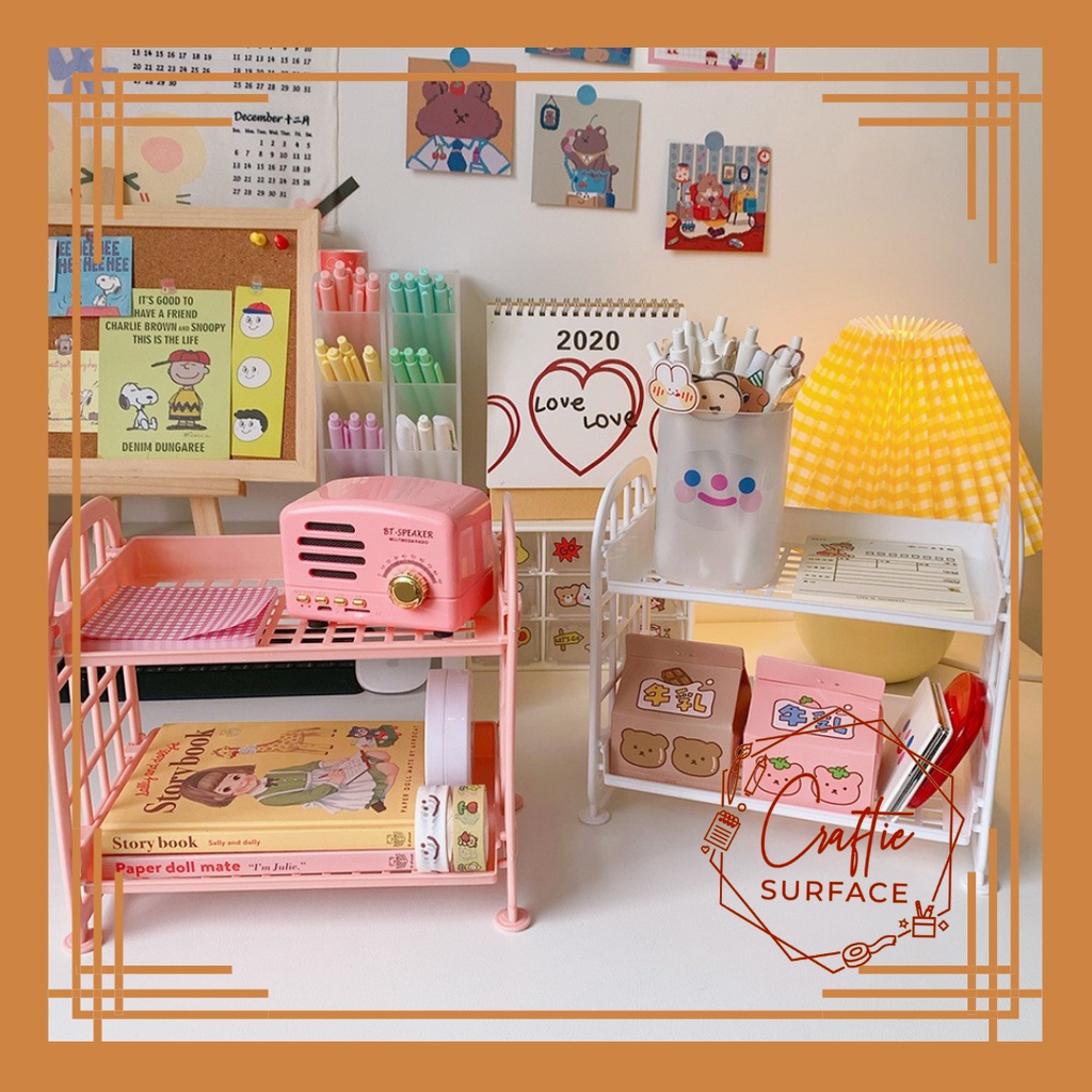 2 Layers Simple Folding Desktop Storage Rack Shelf Table Organizer ...