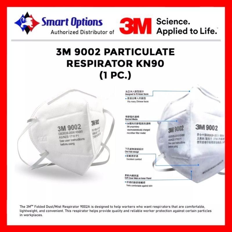 3M 9002 PARTICULATE RESPIRATOR KN90 1 PIECE | Shopee Philippines