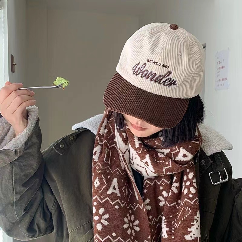 Versatile Colorblock Corduroy Cap Couple Student Baseball Cap | Shopee ...