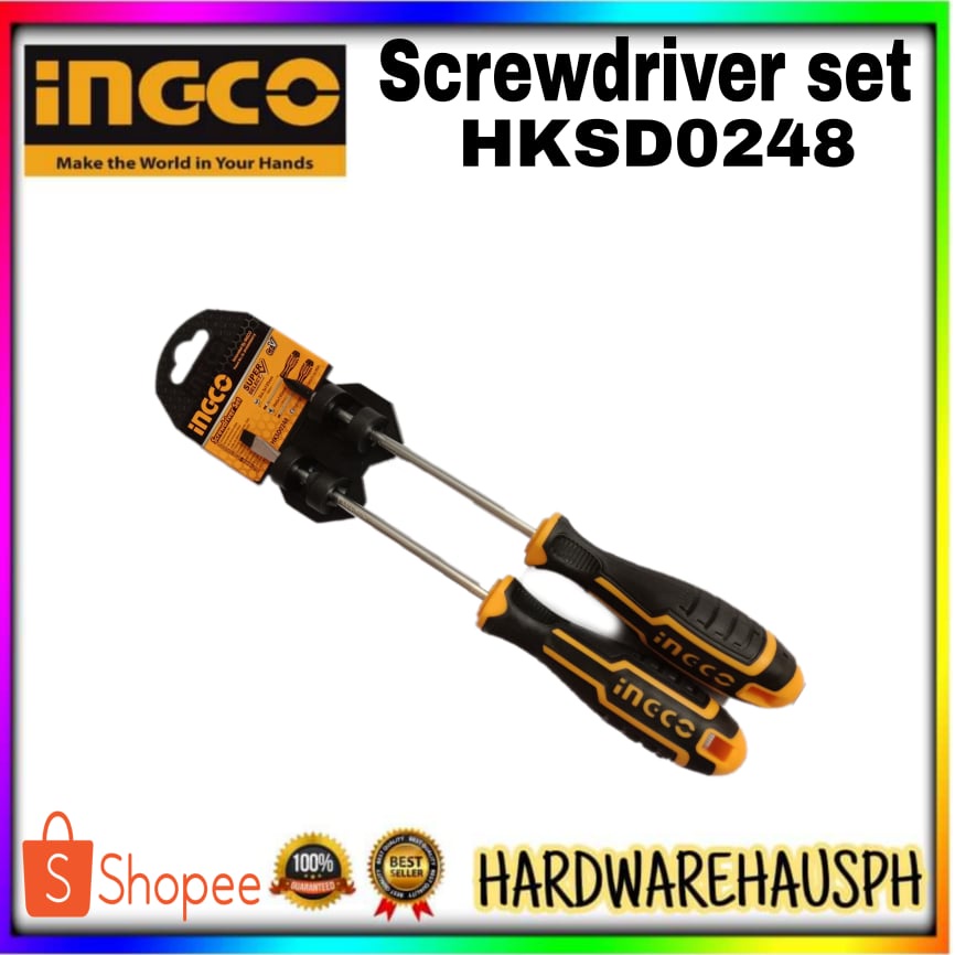 INGCO 2pcs Industrial Screwdriver Set Magnetic and CrV (HKSD0248 ...