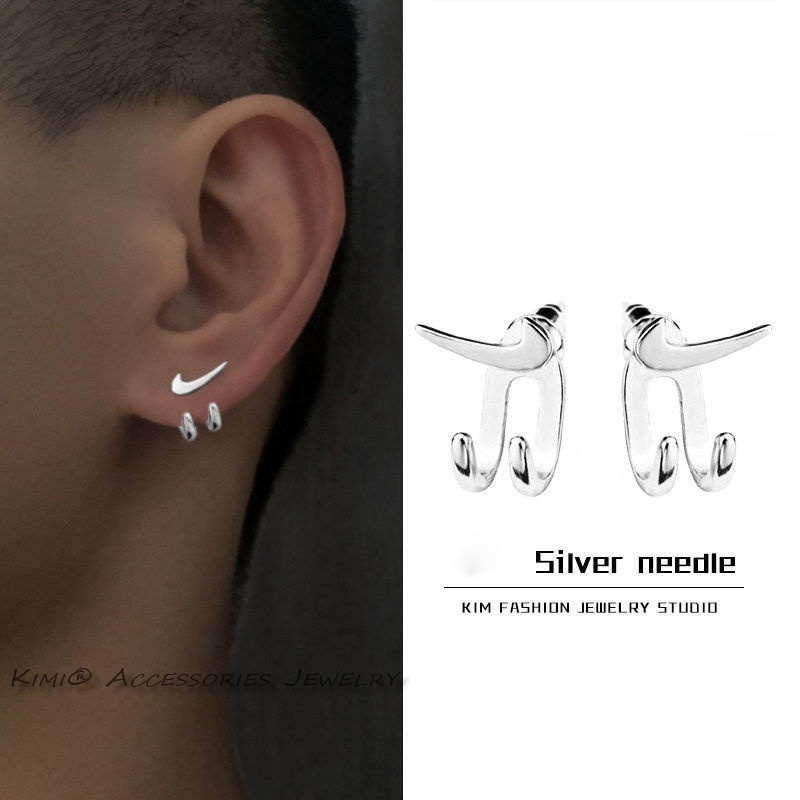 S925 Hikaw Silver Earings for Men Hook Piercing Earrings Set Earings ...
