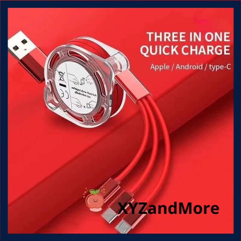 3 In 1 Usb Type C Fast Charging Cord Retractable Micro USB for Mobile ...