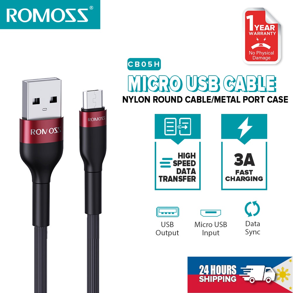 Romoss CB05 Nylon USB TO Micro Cable 2.1A/3A 1M Durable Nylon Braided ...