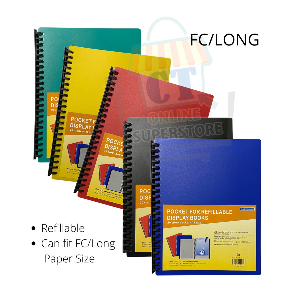 Bindermax Clearbook REFILLABLE 20 Clear Pocket FC/Long Size | Shopee ...
