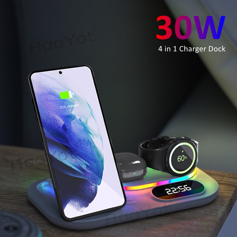 Galaxy Watch RGB 30W Wireless Charger Dock Qi 4 in 1 Charging Station ...