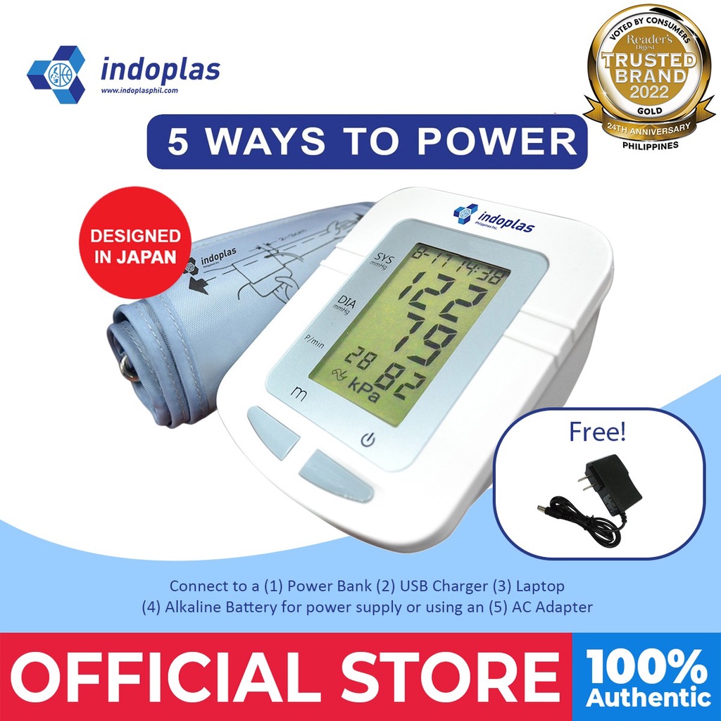 Indoplas Blood Pressure Monitor BP105 - FREE Adapter | Shopee Philippines