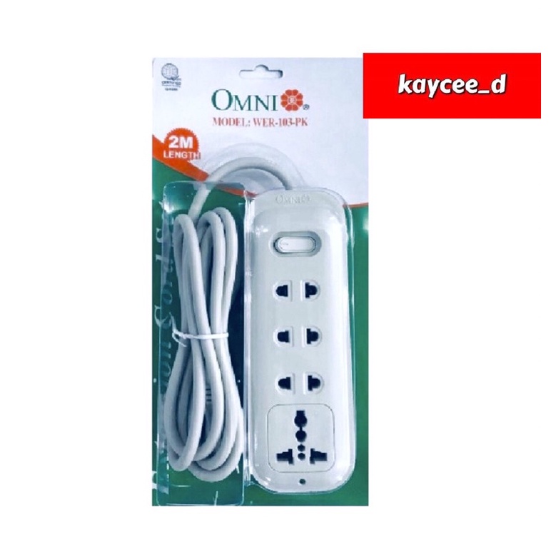 OMNI Extension Cord / Extension Wire with Universal Outlet & Switch- 2 ...