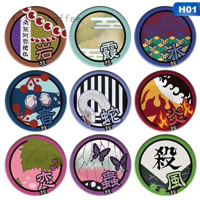9pcs/Set Demon Slayer Round Brooch Cute Cartoon Anime Characters Badges ...