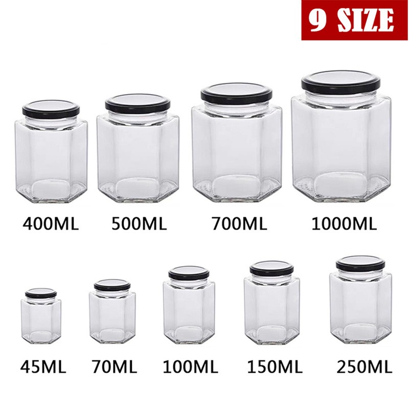 Clear Glass Jar Container with Black Lid Kitchen Spice Storage | Shopee ...