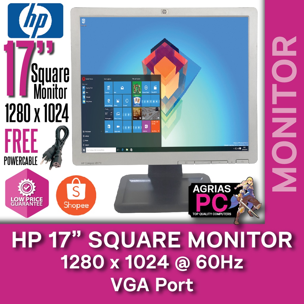 Monitor HP 17" Inch Square Monitor / VGA INPUT / FREE POWERCABLE / WITH ...
