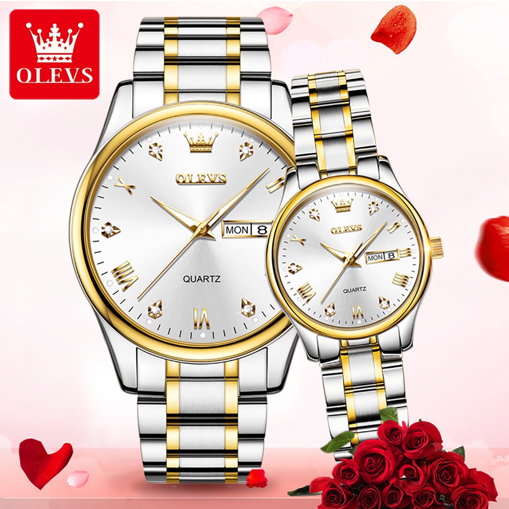 OLEVS Couple Watch for Quartz Waterproof Original Stainless Steel ...