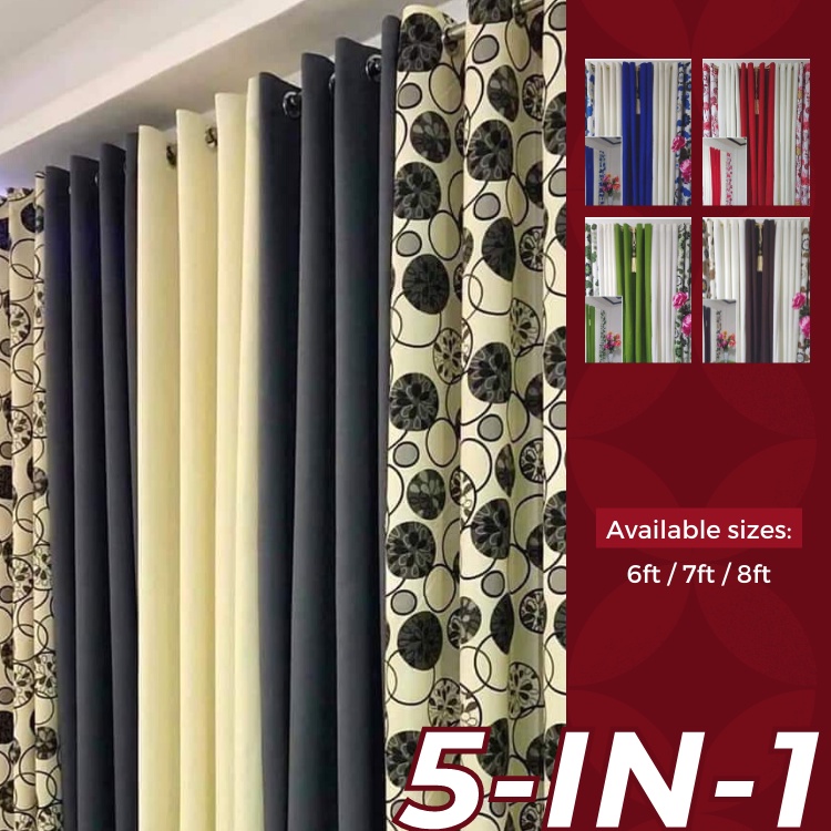 Cortina Grommet 5-IN-1 Round Flower Print Window Curtains (6FT 7FT 8FT ...