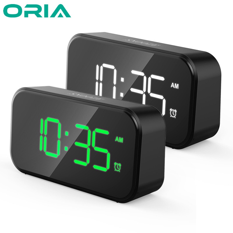 ORIA Full Mirror Screen LED Digital Alarm Clock with 12/24H Format Dual ...