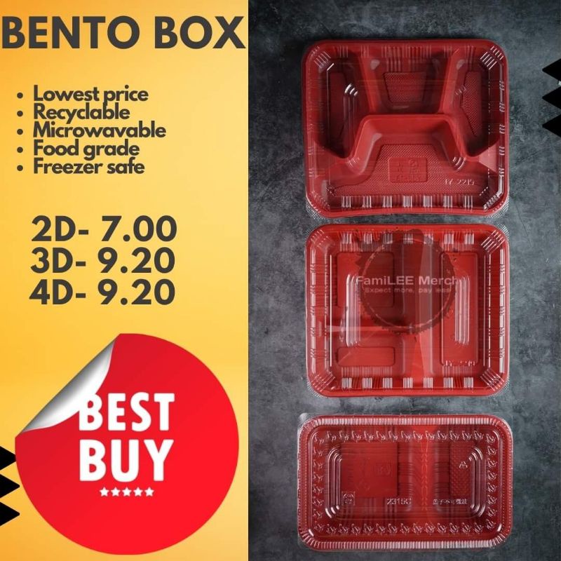 Bento box 2 3 4 Division disposable with plastic lid 25-50pcs | Shopee ...