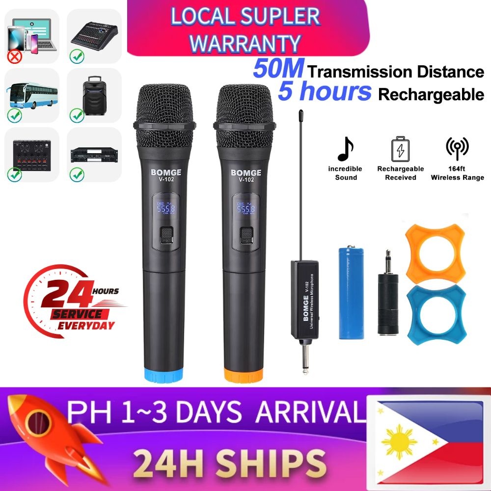 BOMGE Wireless Microphone system 2 Handheld Microphone DVD PC Mic ...