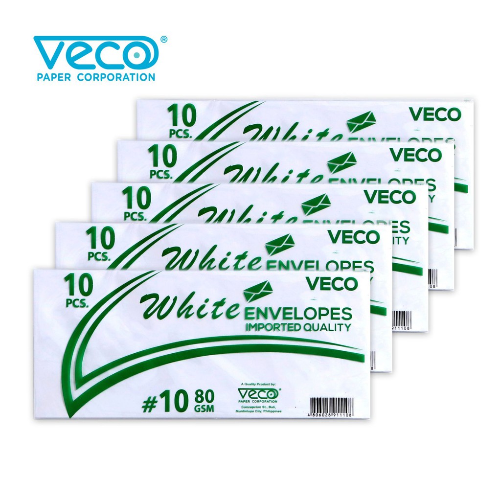 Veco White Envelope 80gsm #10 (5sets x 10pcs=50pcs) | Shopee Philippines