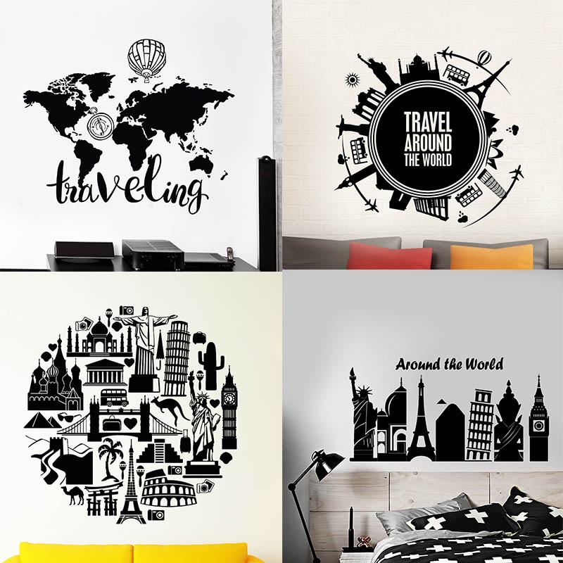 Wall Decal World Travel Tourism Tourist Sights Global Tourliving Famous ...