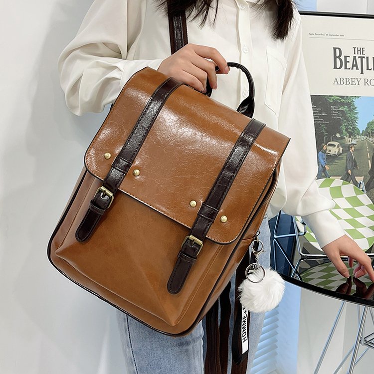 PU Leather Large Capacity Zipper Backpack for Women Waterproof Student ...