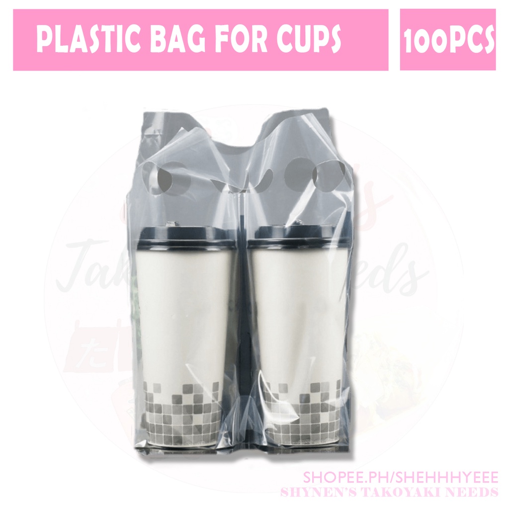 Plastic bag for cups milktea carrier bag Makapal for single and double ...
