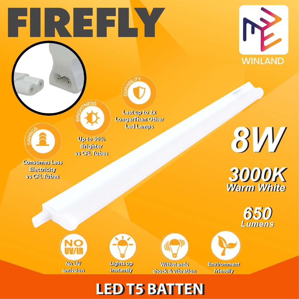 FIREFLY by Winland Basic Series LED T5 Batten ( 8W / 165-250V ) Warm ...