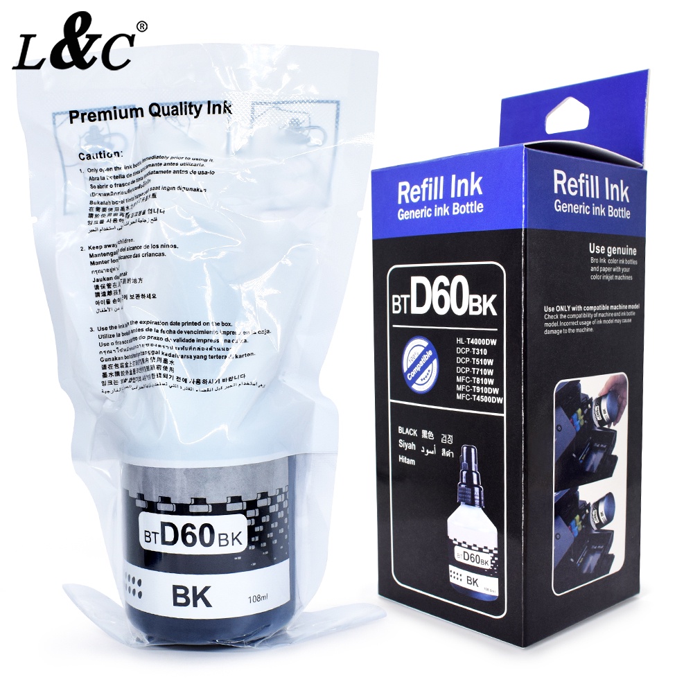 L&C 1Bottle BTD60 BK Ink Refill Brother BTD60 Ink Black 108ML Ink For ...
