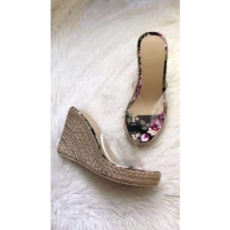 FLORAL WEDGES ABACA SANDALS WITH TRANSPARENT STRAP MADE TO ORDER LILIW ...