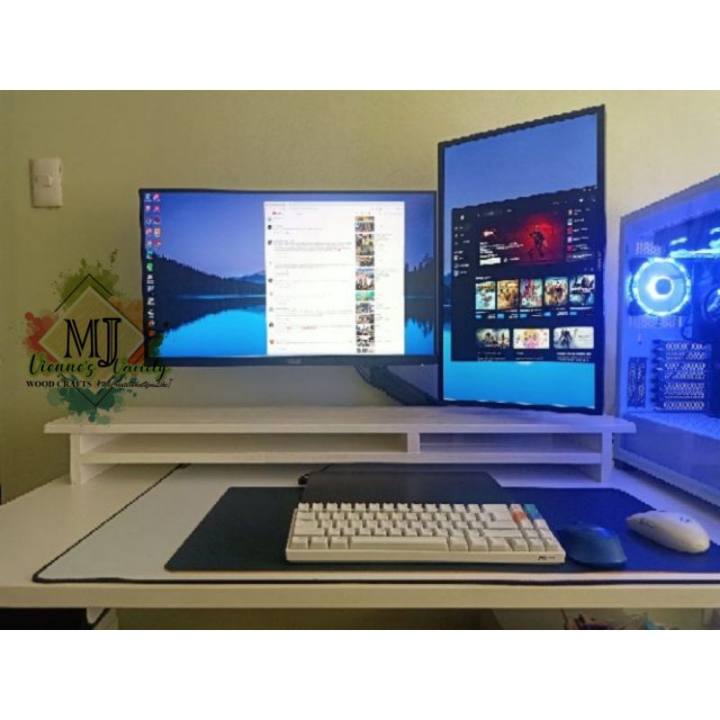 2-Layered Monitor Riser with shelf division|T-Legs|L-102cm/W-23-24cm/H ...