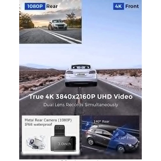 AZDOME M63 4K WiFi GPS Car Dash Cam 3" IPS UHD 3840x2160P + 1080P Dual ...