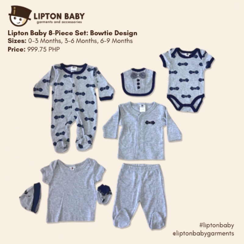 Lipton Baby 8-Piece Newborn Set: Bowtie Design | Shopee Philippines