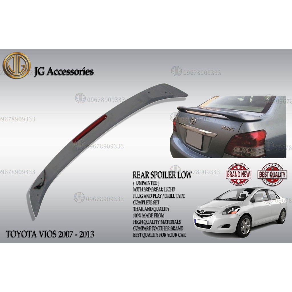 TOYOTA VIOS GEN 2 BATMAN 2007 - 2013 TRD REAR SPOILER WING WITH 3RD ...